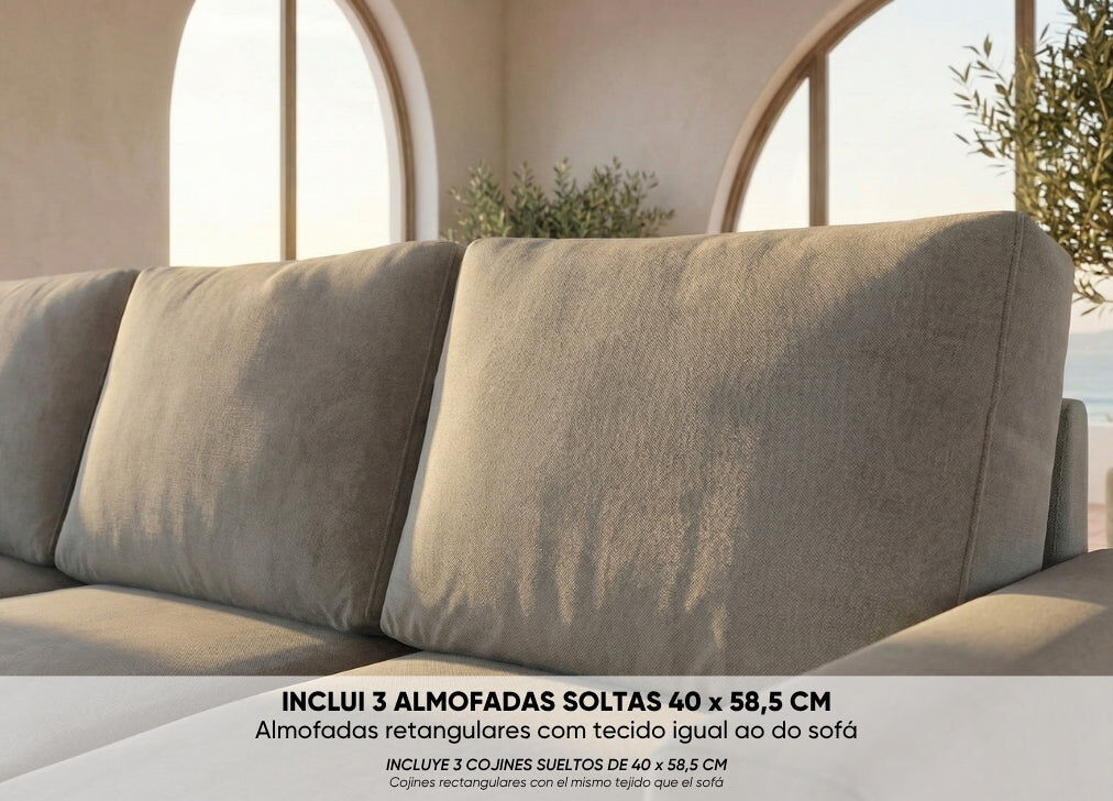 Sofá Chaise Longue BUDWING Fox Cinza Claro - 3 Lugares - 198.5x103x84.5 ...