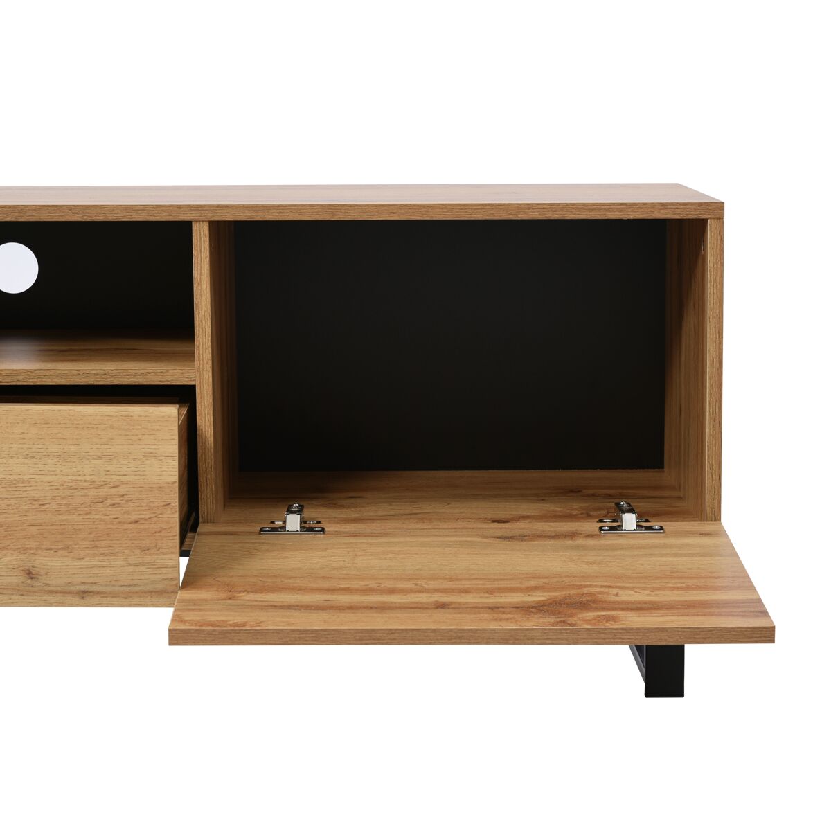 Móvel de TV 190cm de MDF com 2 portas e 2 gavetas,preto+madeira - Conforama